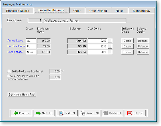 Exo Payroll - Leave Entitlements Tab Exo Payroll - Leave Entitlements Tab