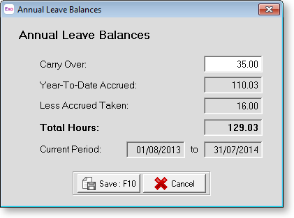 Exo Payroll - Leave Entitlements Tab