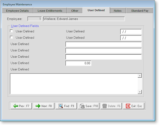 Exo Payroll - User Defined Tab