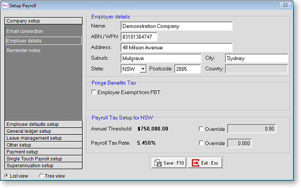 Exo Payroll - Payroll Setup
