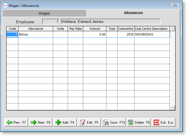 Exo Payroll - Standard Pay - Allowances