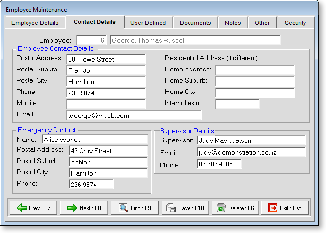 - Employee Contact Details