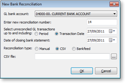 Setting up a New CSV Reconciliation