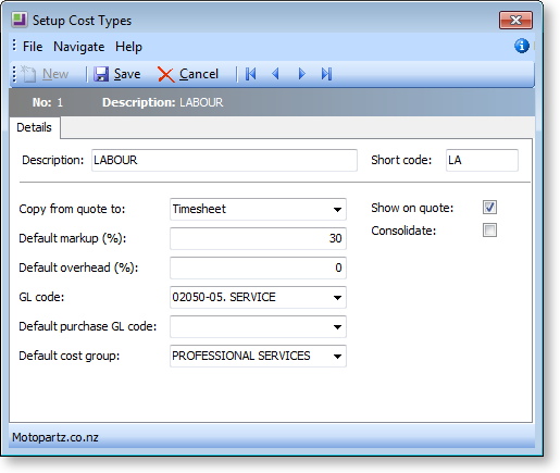Setting Cost Types