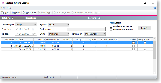 Exo Business Help - View an Existing Debtors Banking Batch