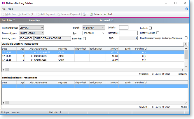 Exo Business Help - View an Existing Debtors Banking Batch