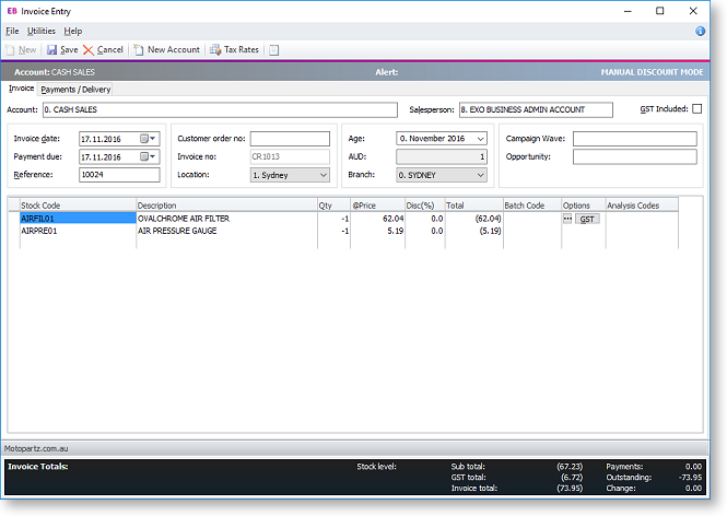 Exo Business Help - Creating a Credit Note for a Debtor