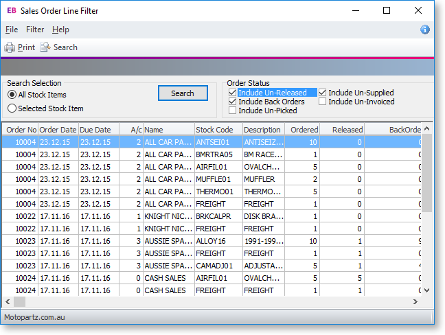 Exo Business Help - Searching for Sales Orders