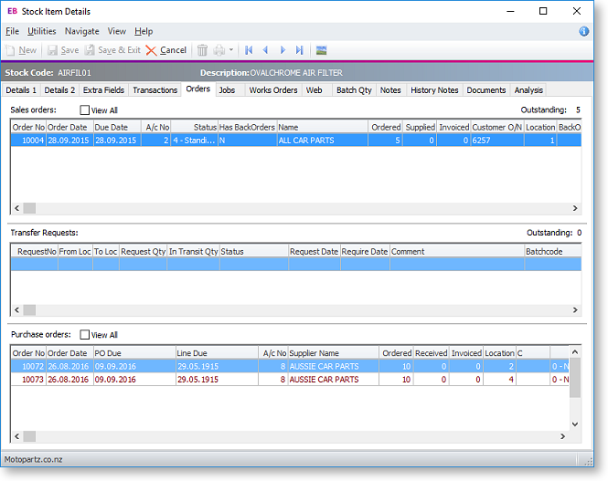 Exo Business Help - Viewing Order Status of Stock Items