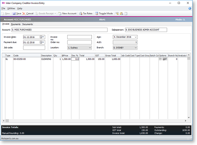 Exo InterCompany Help - InterCompany Creditors Invoices