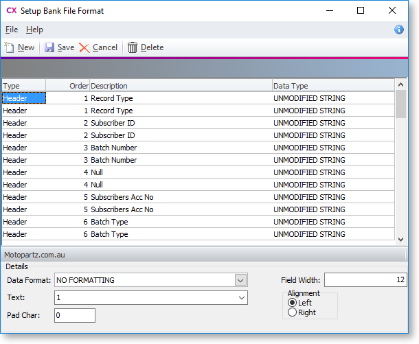 Exo Business Help - Setting up Bank File Formats