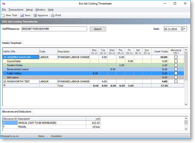 Exo Business Help - Entering Timesheet Transactions