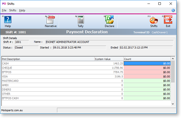Exo POS Help - Performing a Declaration