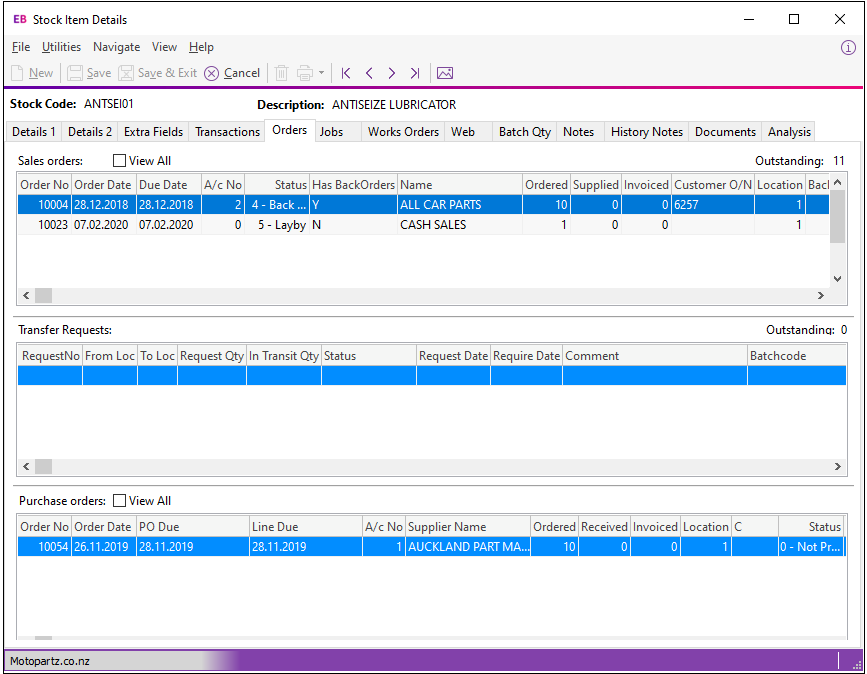 Exo Business Help - Viewing Order Status of Stock Items
