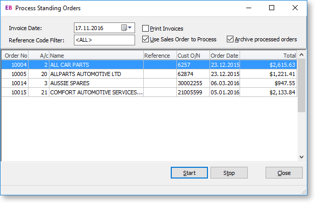 Exo Business Help - Standing Order Processing