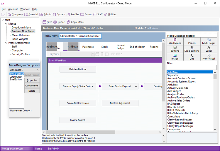 Exo Business Help - Configuring Business Flow Menus