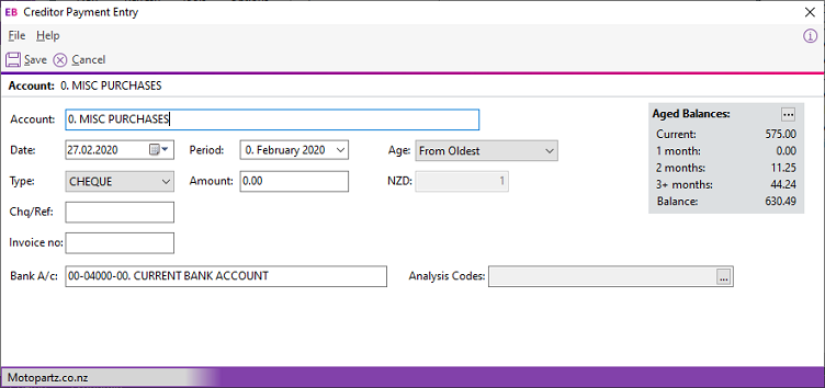 Exo Business Help - Entering a Payment on a Creditor's Invoice