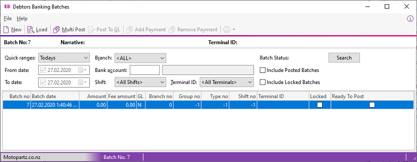Exo Business Help - View a Debtors Banking Batch