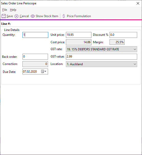 Exo Business Help - Using the Sales Order Line Periscope