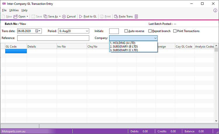 Exo InterCompany Help - InterCompany General Ledger Posting