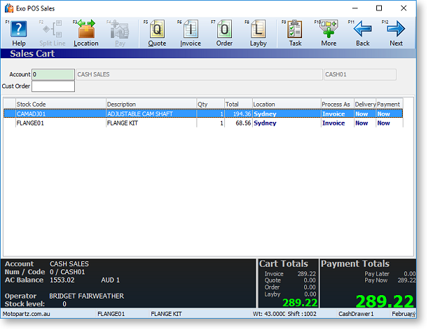 Exo POS Help - Sales Cart and Delivery Options