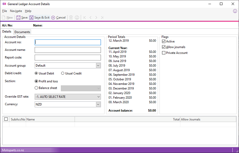 Exo Business Help - Setting Up GL Accounts
