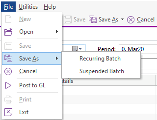 Exo Business Help - Holding GL Batches for Later Posting