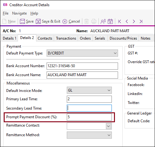 Exo Business Help - Prompt Payment Discount