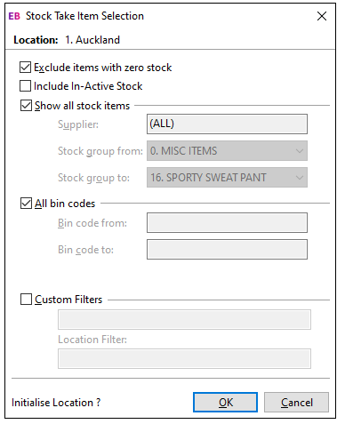 Exo Business Help - Initialise a Stock Location