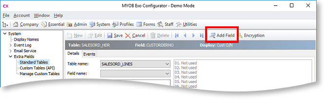 Exo Business Help - Custom Line Fields