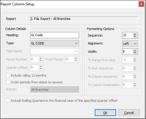Exo Business Help - GL Report Writer - Editing a Report Column Record