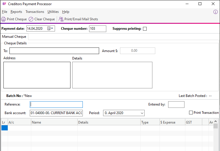 Exo Business Help - Manual Cheque Process