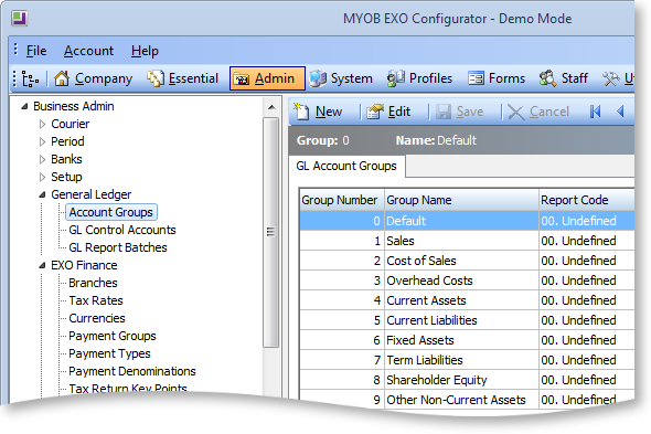 Setting up GL Account Groups