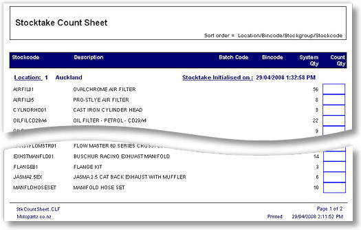 Print Count Sheets for Each Location