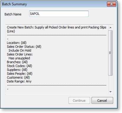 Creating a Sales Order Batch