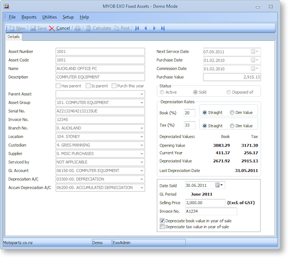 Asset Sale - Worked Examples