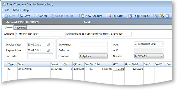InterCompany Creditors Invoices