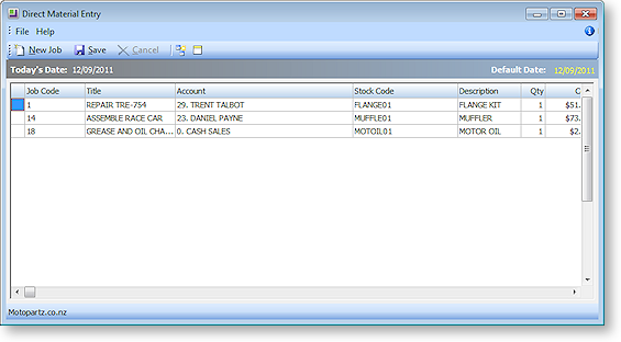Direct Material Entry