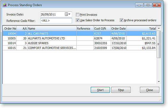 Standing Order Processing