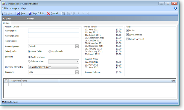 Setting up GL Accounts