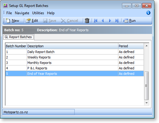 General Ledger Report Batches