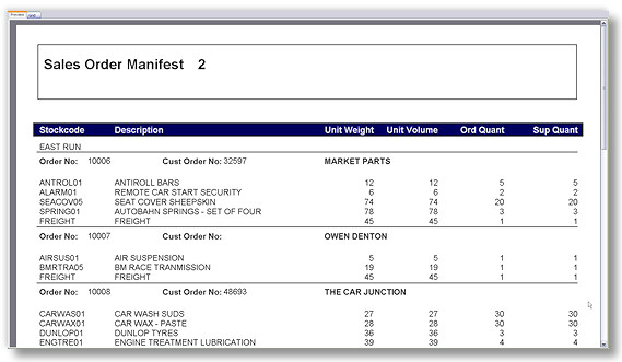 Creating a Sales Order Manifest