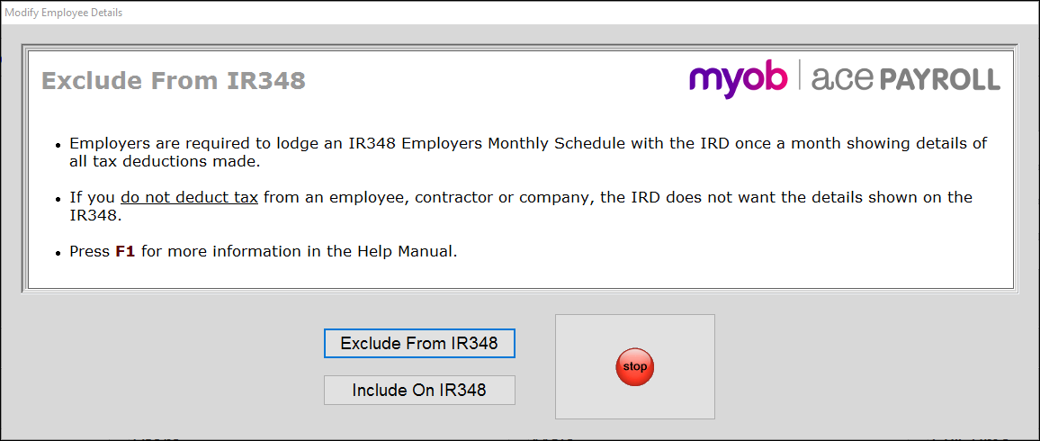 Exclude an employee from the IR348 Employer Monthly Schedule
