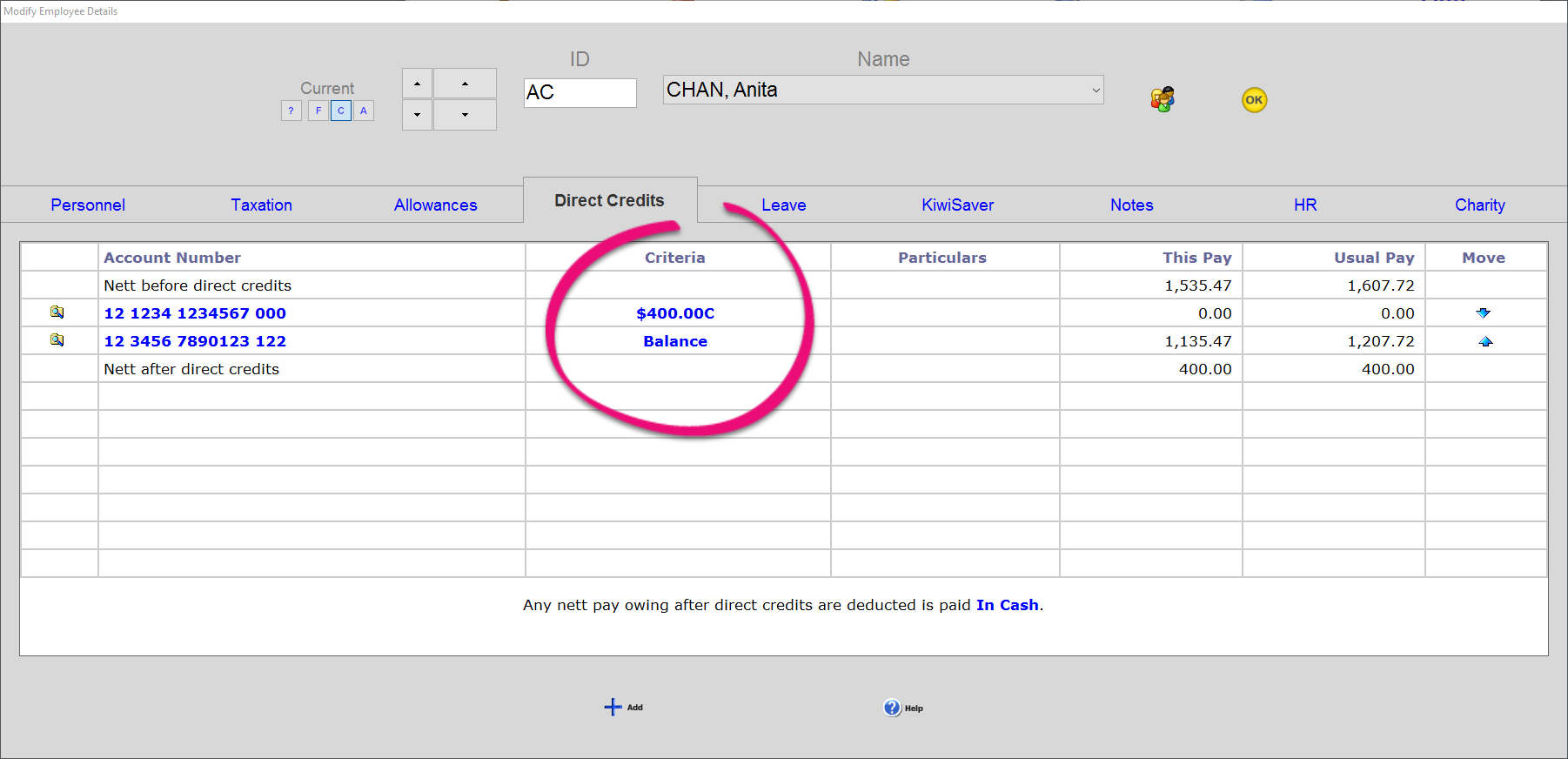 Set direct credit criteria