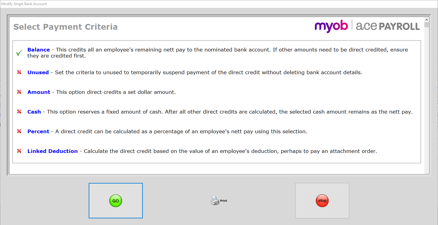 Set direct credit criteria