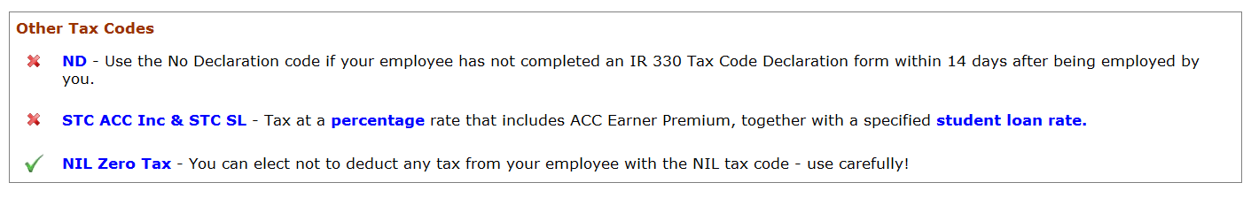 Tax code entry