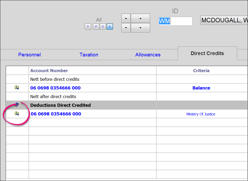 Set up direct credits for deductions