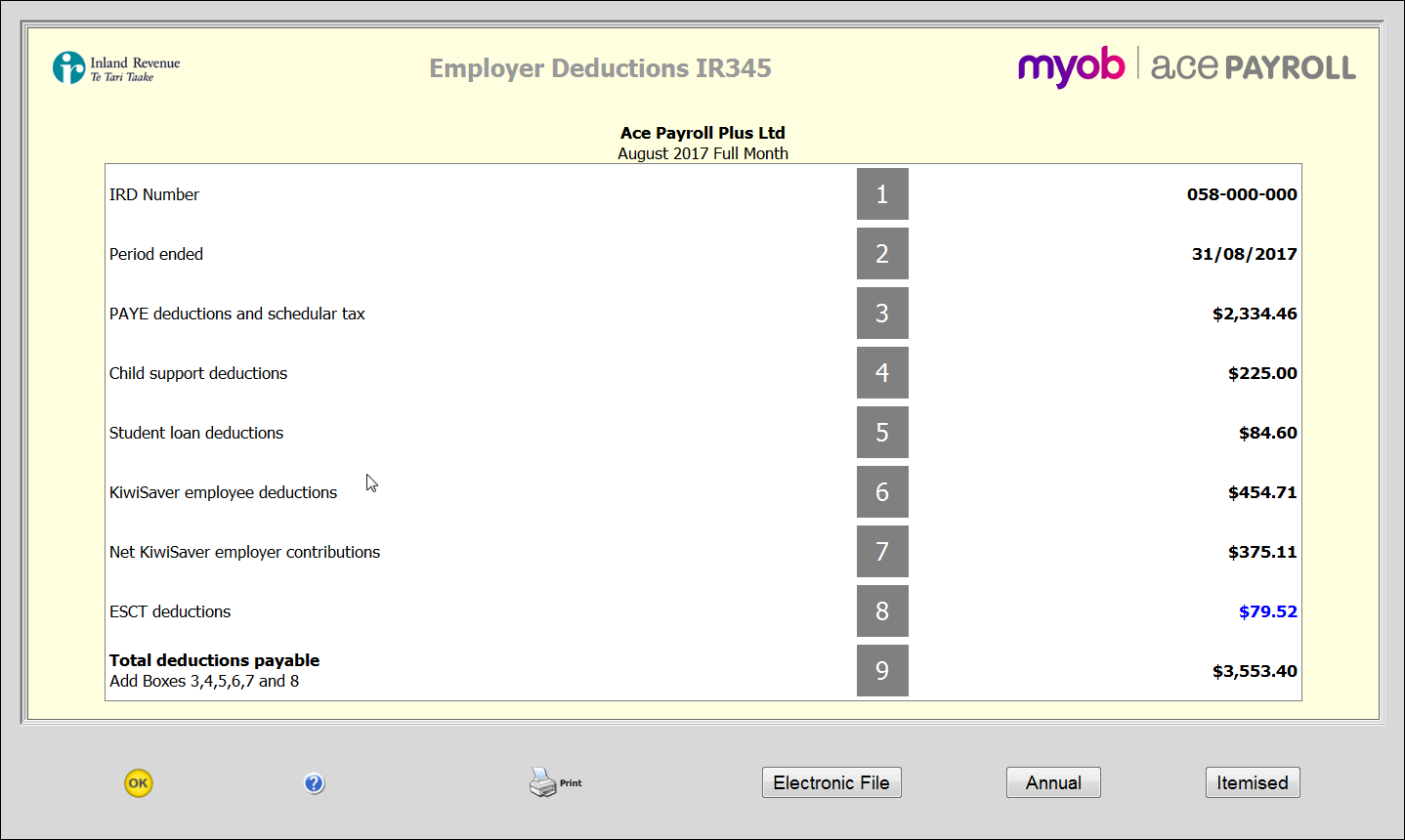ESCT on IRD monthly returns