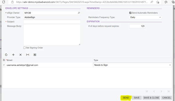 MYOB Acumatica Adobe E-sign
