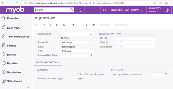 MYOB Acumatica Adobe E-sign